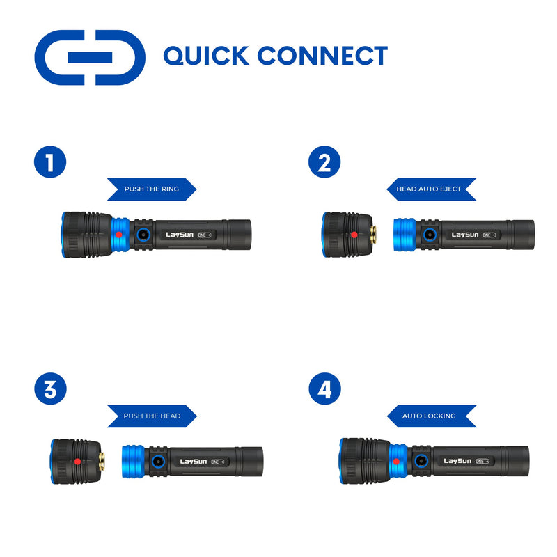 LaySun 3 in 1 Quick Connect Rechargeable Led Work Light Zoom Flashlight ...